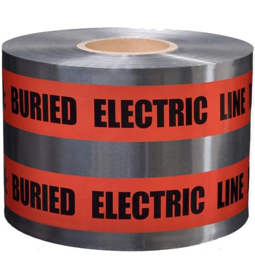 Dottie DU601 Detectable Barricade Tape, "Buried Electric Line Below",
